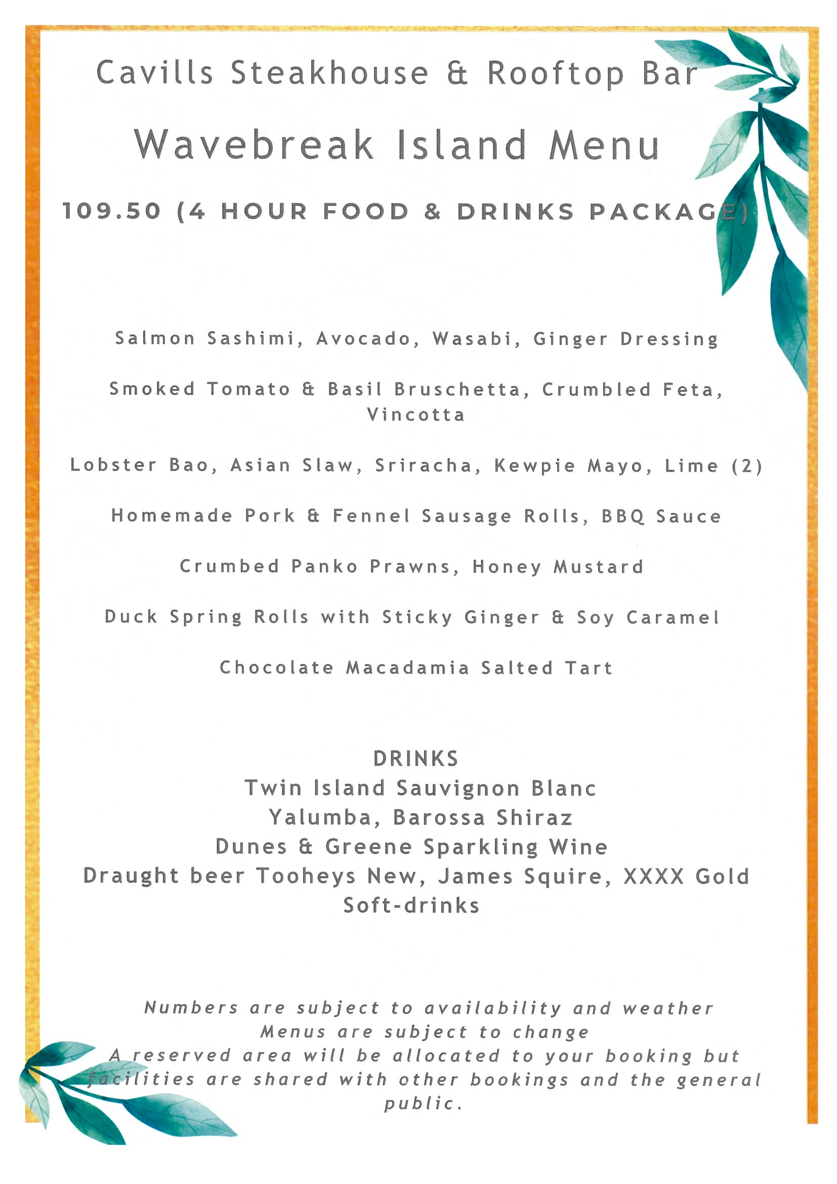 Function Menus | Cavills Steak House